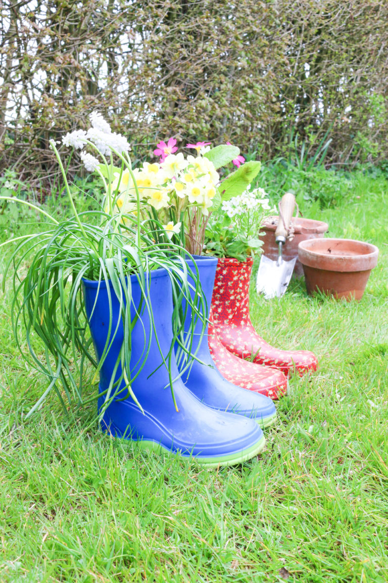 Weekend DIY project – Welly boot plant pots | My Thrifty Life by Cassie ...