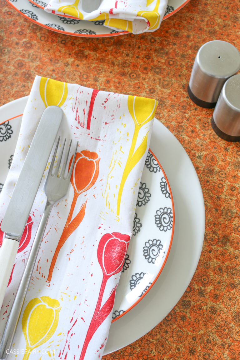 How to lino-print fabric + my upcycled napkin project is in Reloved ...