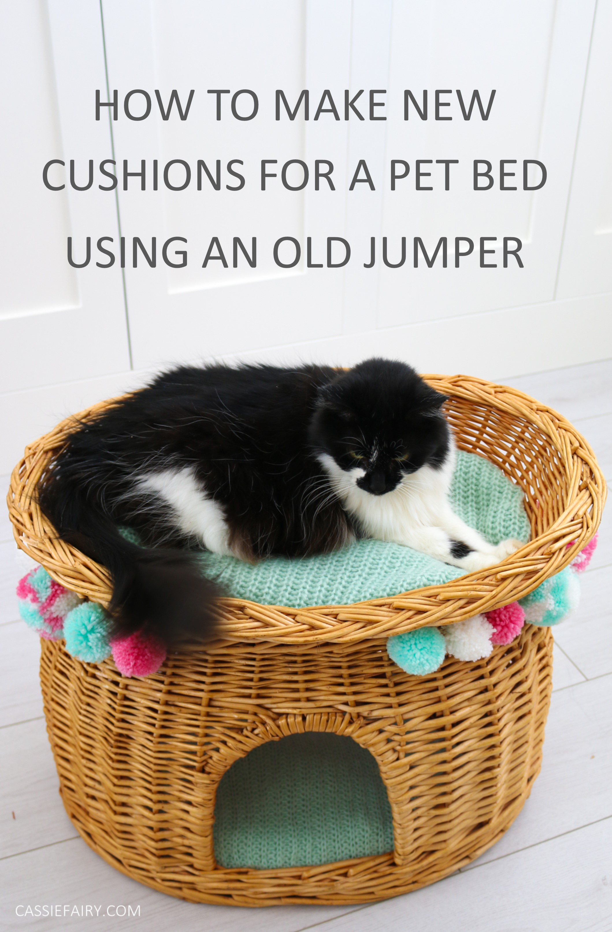 Pet bed makeover project with upcycled jumper pillows | My Thrifty Life ...