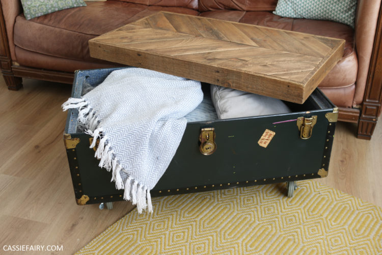 How to upcycle a pallet & charity shop trunk into a storage coffee ...