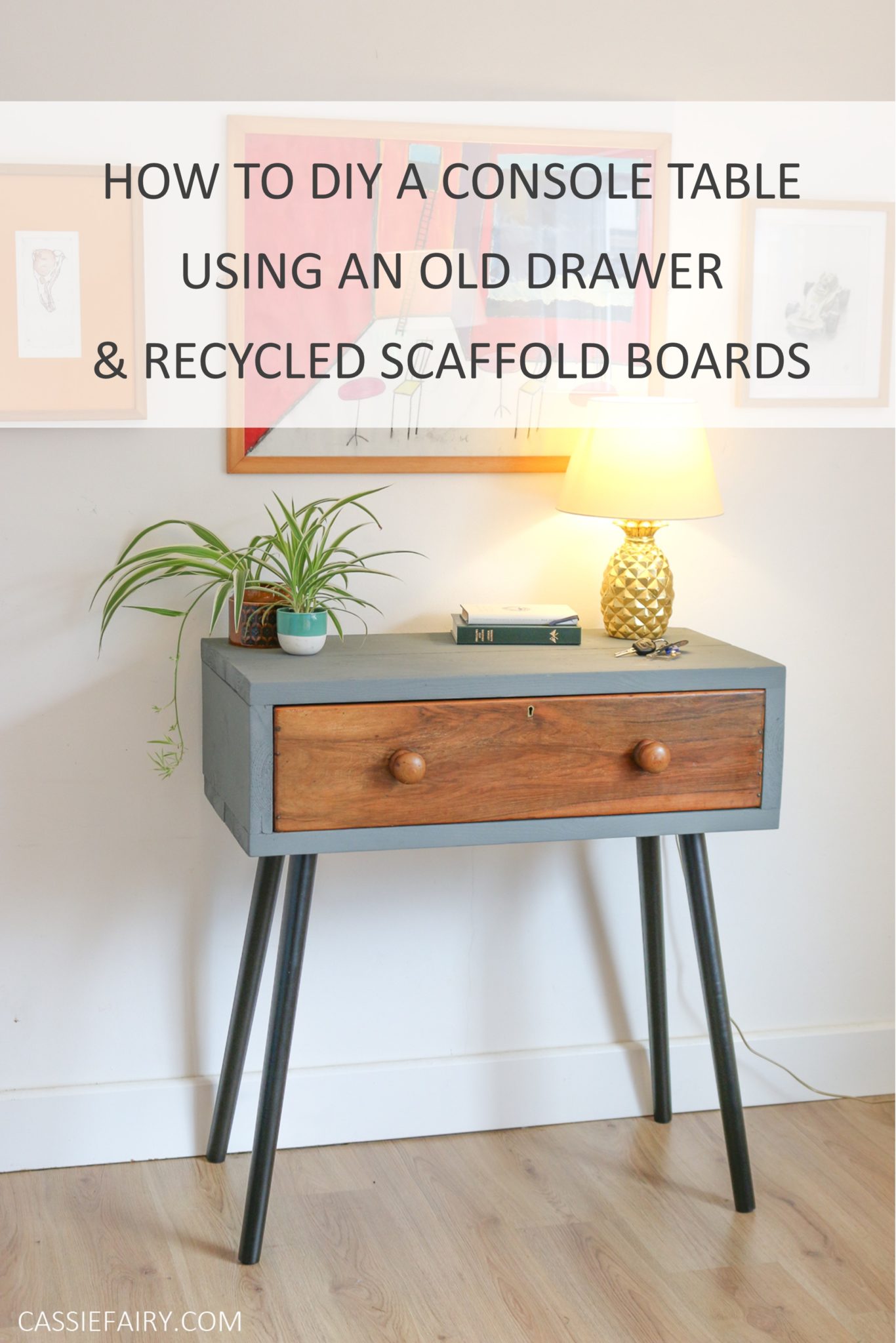 How to turn an old drawer & scaffold boards into a DIY desk or hallway ...