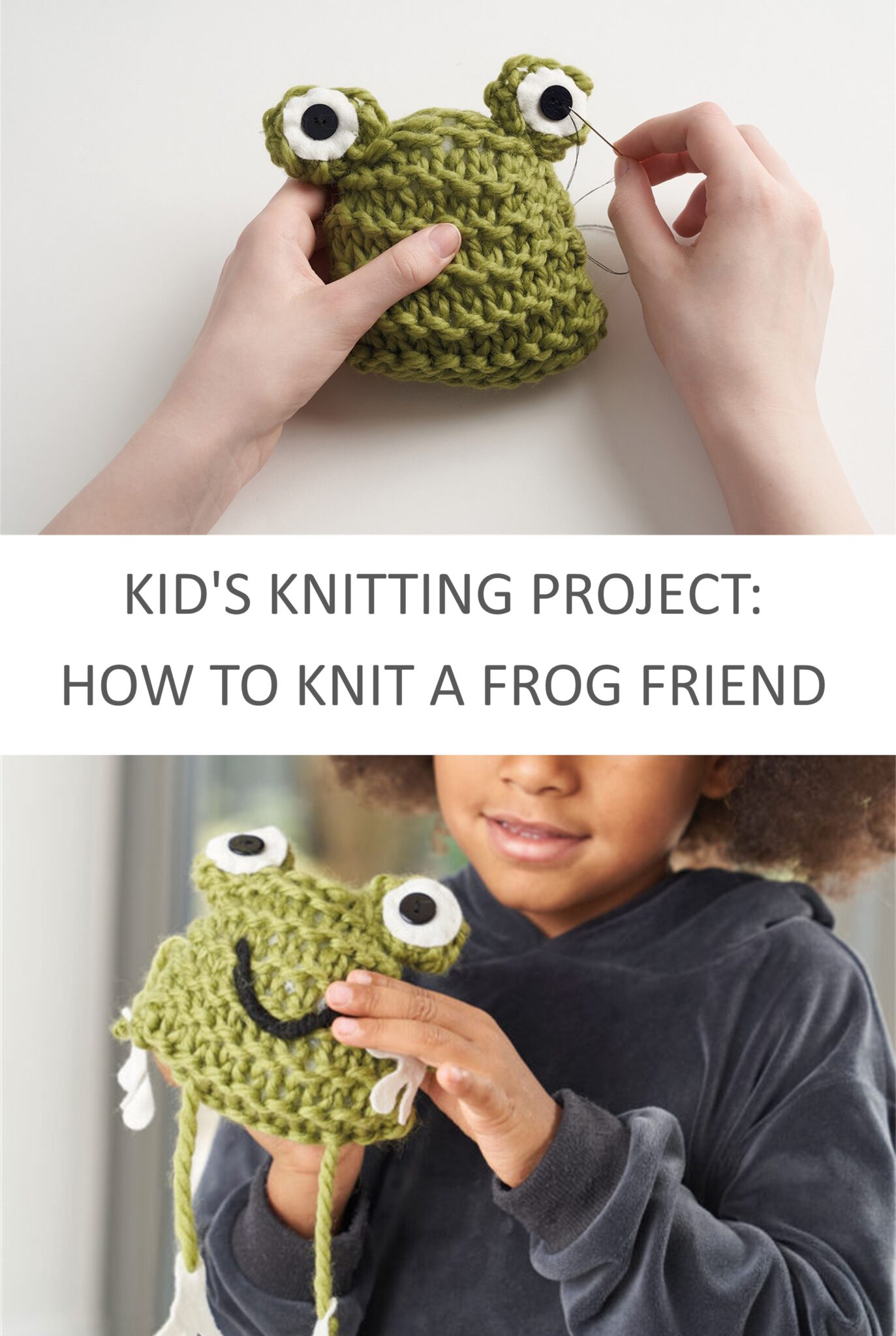 Kid's knitting project: How to knit a frog friend